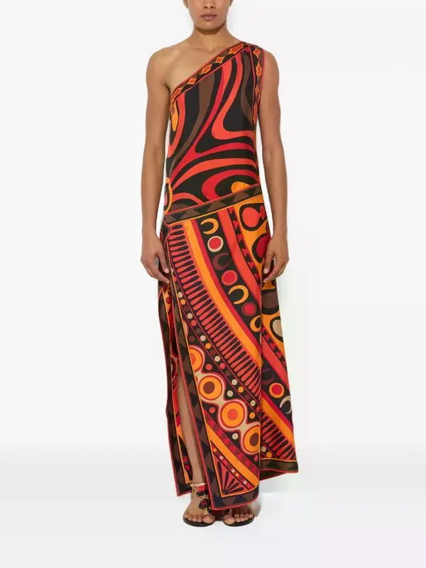 Emilio Pucci Marmo And Soleil Prints Asymmetrical Silk Dress - Black