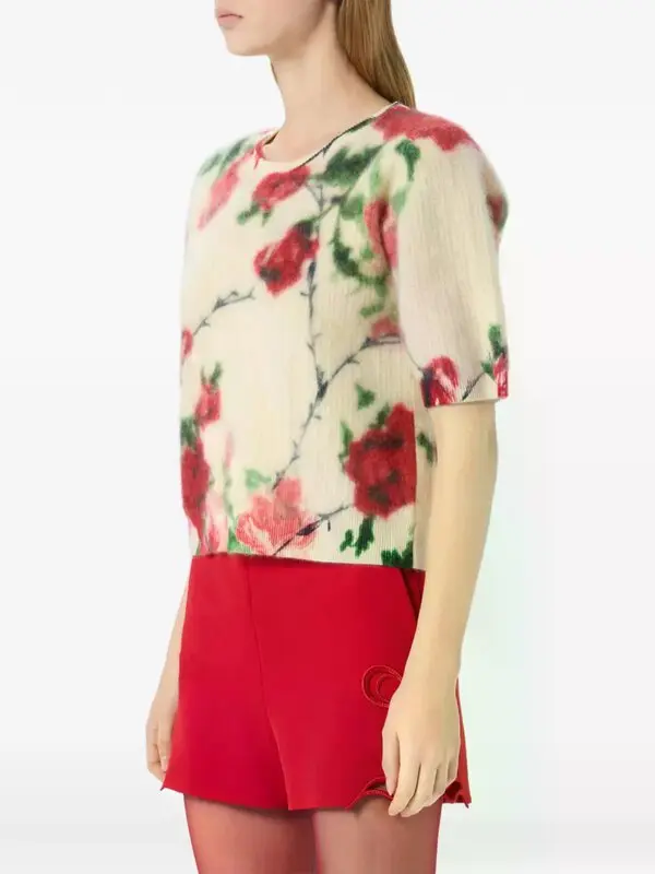Blumarine Floral-print Rib-knit Sweater