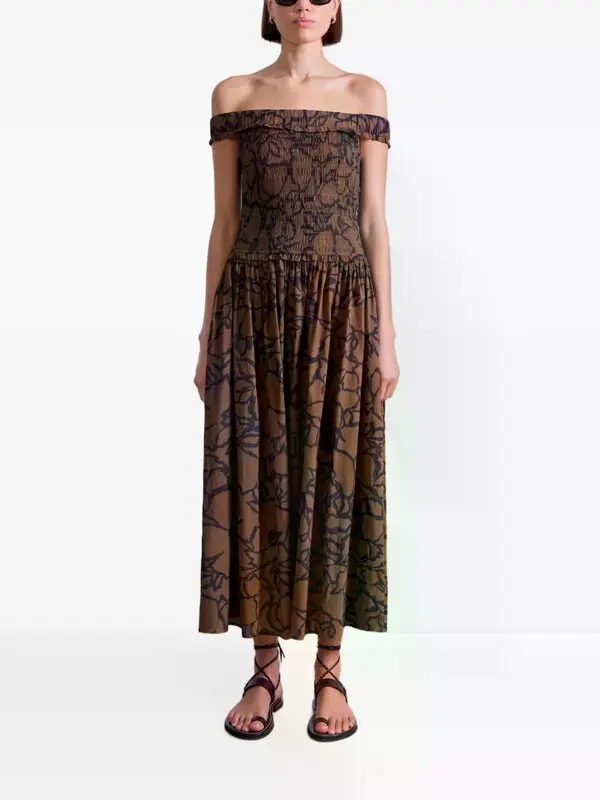 APIECE APART Britt Smocked Off-shoulder Maxi Dress