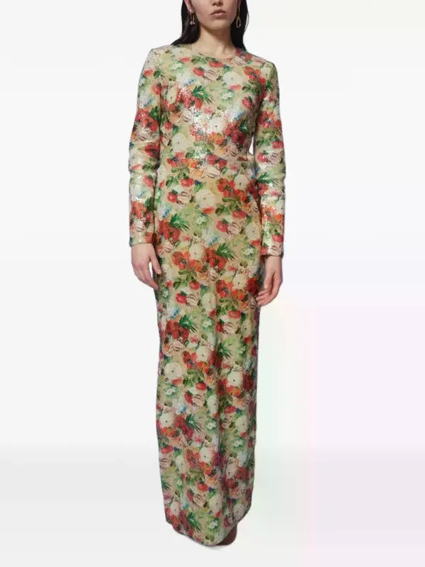 Rosetta Getty Sequin-embellished Floral-print Gown