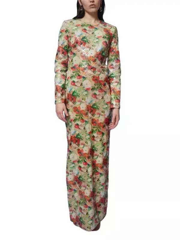 Rosetta Getty Sequin-embellished Floral-print Gown