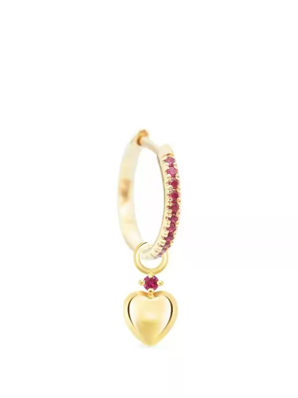YI COLLECTION Ruby Heart Charm Hoop Earrings