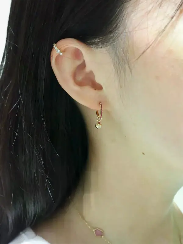 YI COLLECTION Ruby Heart Charm Hoop Earrings