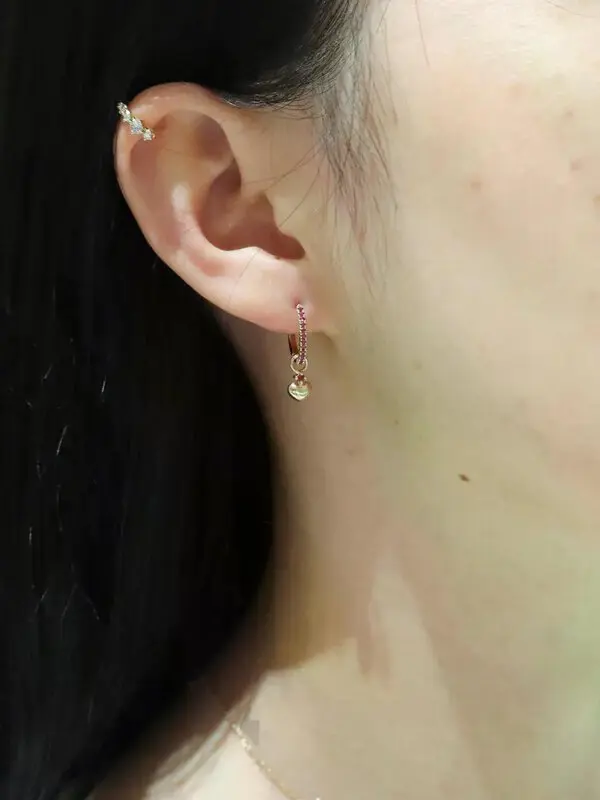 YI COLLECTION Ruby Heart Charm Hoop Earrings