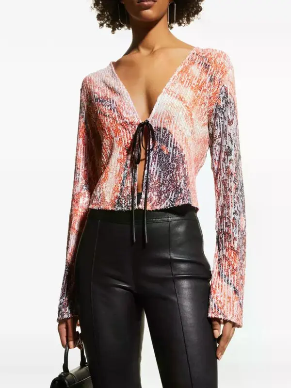 IN THE MOOD FOR LOVE Ruddy Marble-print Sequinned Blouse - Orange