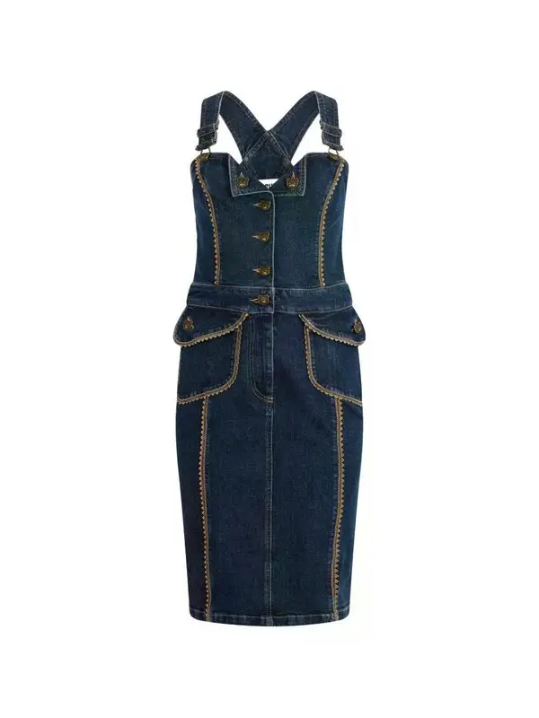 Moschino Contrast-stitch Denim Midi Dress - Blue