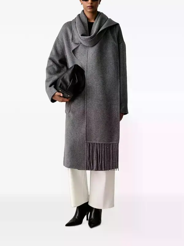 VICOLO Fringe-trimmed Scarf-detail Coat - Grey