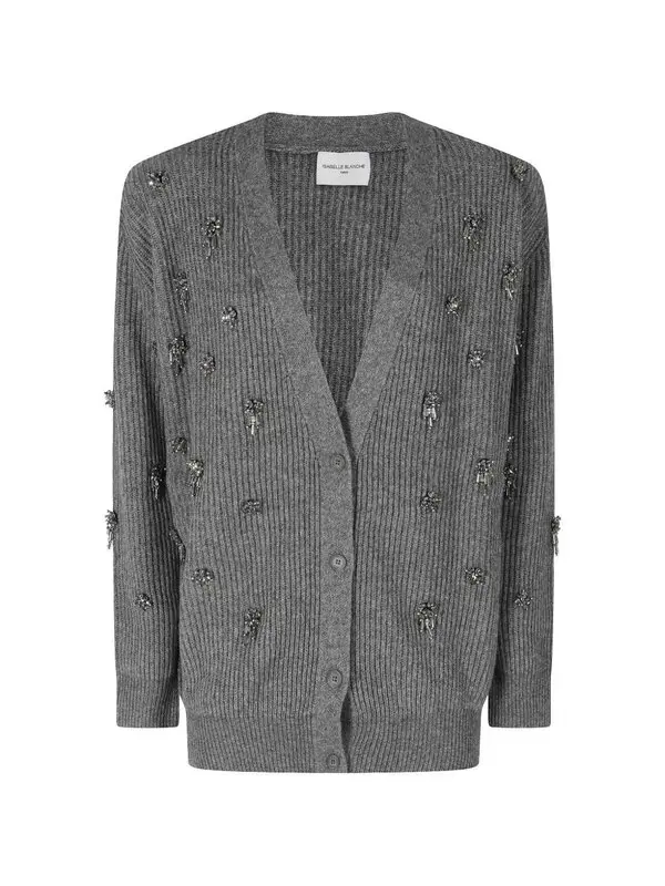 ISABELLE BLANCHE Crystal-embellished Ribbed-knit Woolcardigan