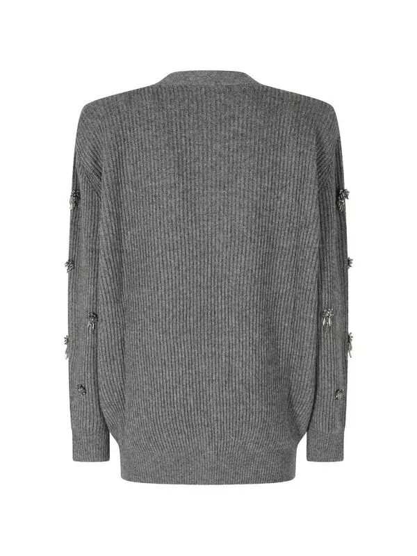 ISABELLE BLANCHE Crystal-embellished Ribbed-knit Woolcardigan