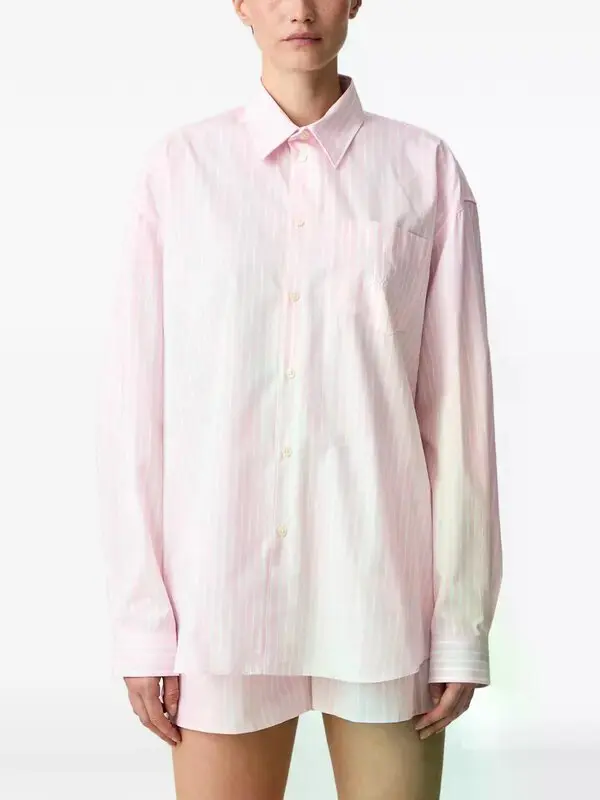 Sporty & Rich Vertical-stripe Logo-embroidered Shirt