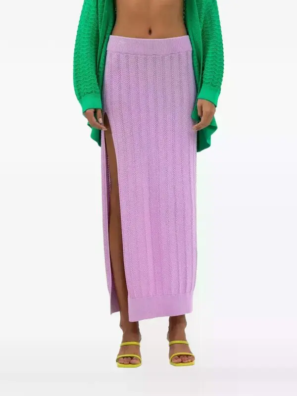 MR MITTENS Lace-knit Side-slit Midi Skirt