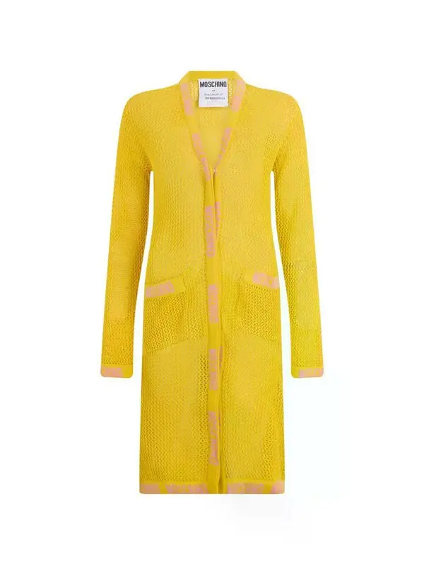 Moschino Logo-trim Open-knit Coat