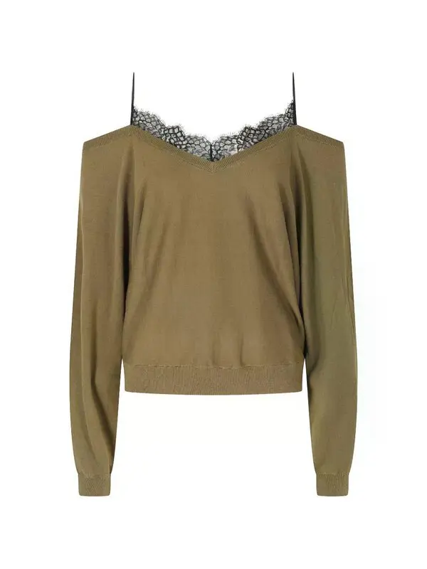 IRO PARIS Ivoire Lace-trim Cold-shoulder Sweater