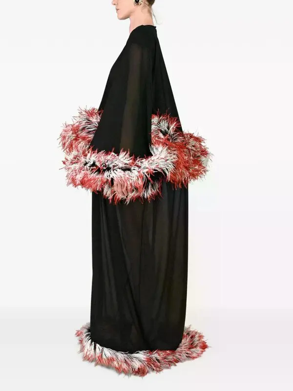 ROWEN ROSE Feather-trim Cape-sleeve Maxi Dress