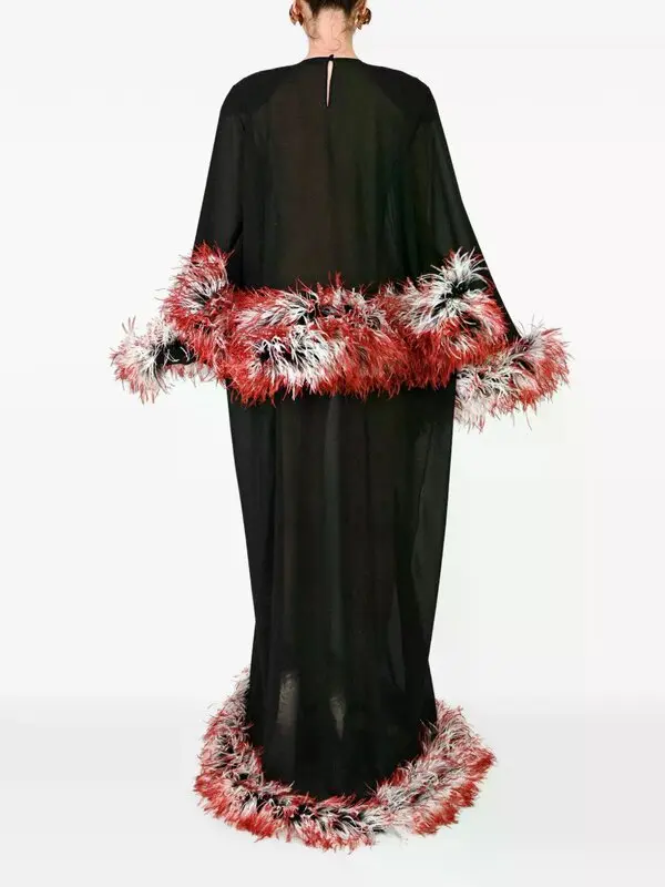 ROWEN ROSE Feather-trim Cape-sleeve Maxi Dress