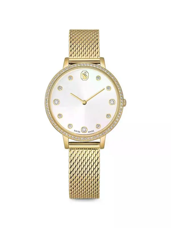 SWAROVSKI Clarica 35mm Crystal Bezel Mesh Strap Watch - White