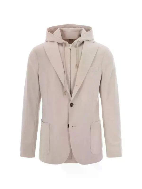 Eleventy Hooded Single-breasted Layered Jacket