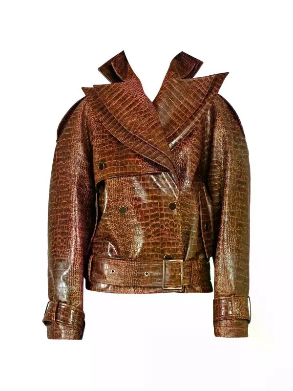 ROWEN ROSE Croco-effect Signature Short Trench Coat
