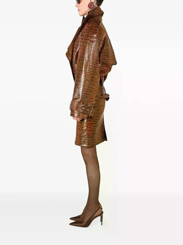 ROWEN ROSE Croco-effect Signature Short Trench Coat