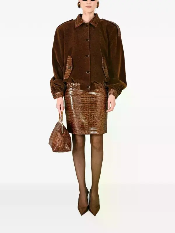 ROWEN ROSE Croc-effect Corduroy Bomber Jacket