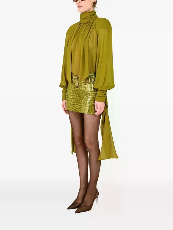 ROWEN ROSE Croco-effect Belted Mini Skirt