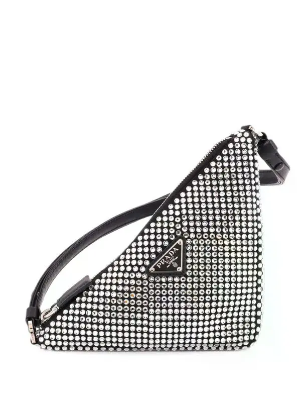Prada Triangle Top Handle Pouch Bag Crystal Embellished Satin Mini Satchel