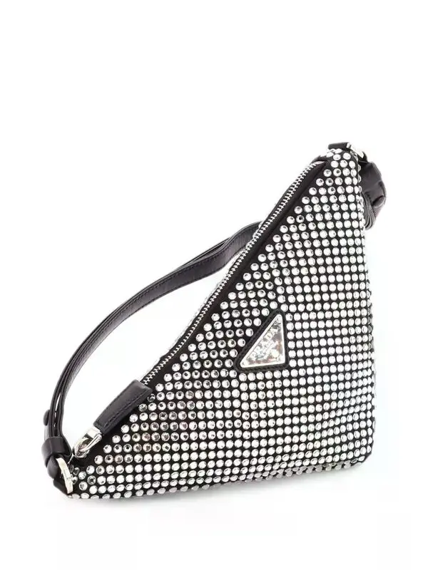 Prada Triangle Top Handle Pouch Bag Crystal Embellished Satin Mini Satchel
