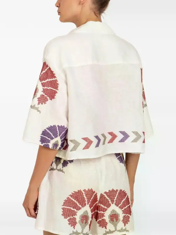 Greek Archaic Kori Mini Peacock Embroidered Shirt