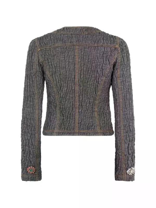 Moschino Jewel-embellished Crinkled Denim Jacket