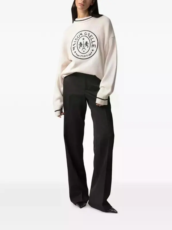 GAELLE PARIS Logo-embroidered Crew-neck Sweater - Neutrals
