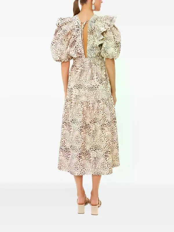 Sea Calla Cheetah-print Puff-sleeve Midi Dress