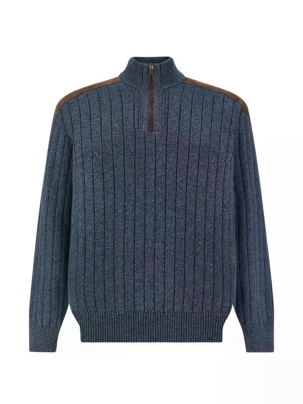 Paul & Shark Suede-panelled Half-zip Sweater