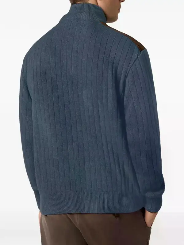 Paul & Shark Suede-panelled Half-zip Sweater - Blue