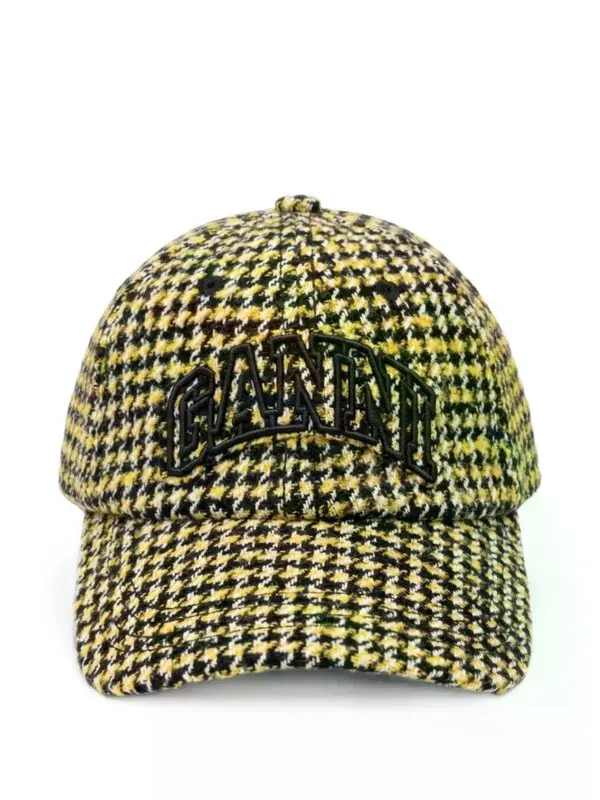 GANNI Houndstooth-pattern Logo-embroidered Baseball Cap - Yellow