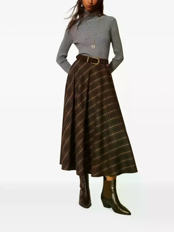 TWINSET Myfo Checked Flannel Midi Skirt