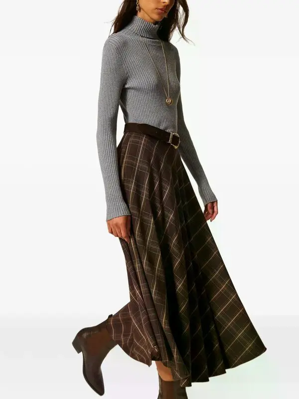 TWINSET Myfo Checked Flannel Midi Skirt