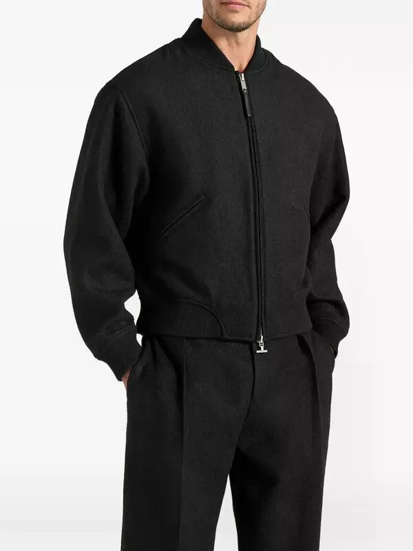 Manière De Voir Leandro In Herringbone-brushed Wool Bomber Jacket