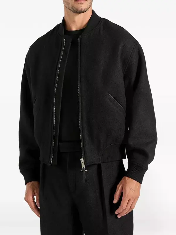 Manière De Voir Leandro In Herringbone-brushed Wool Bomber Jacket