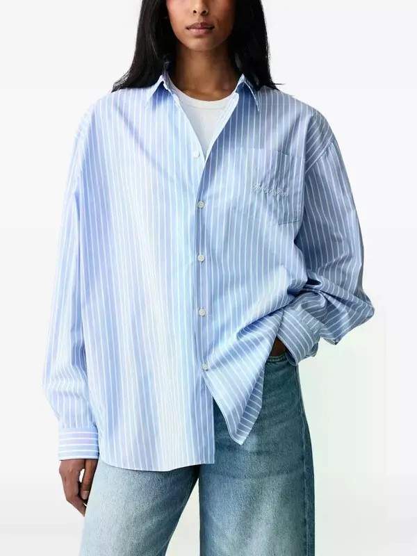 Sporty & Rich Signature Vertical-stripe Logo-embroidered Shirt - Blue