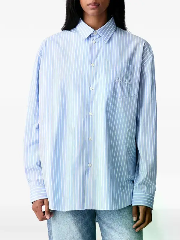 Sporty & Rich Signature Vertical-stripe Logo-embroidered Shirt