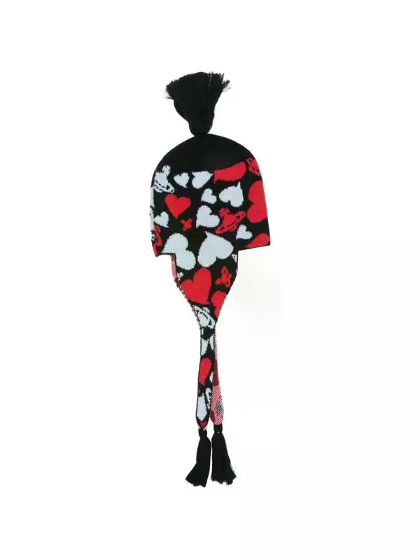 VIVIENNE WESTWOOD Hearts And Orb-motif Beanie Hat - Black