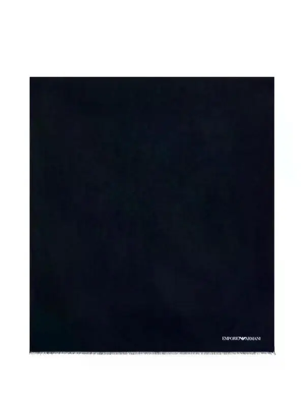Emporio Armani Logo-print Frayed Scarf - Blue