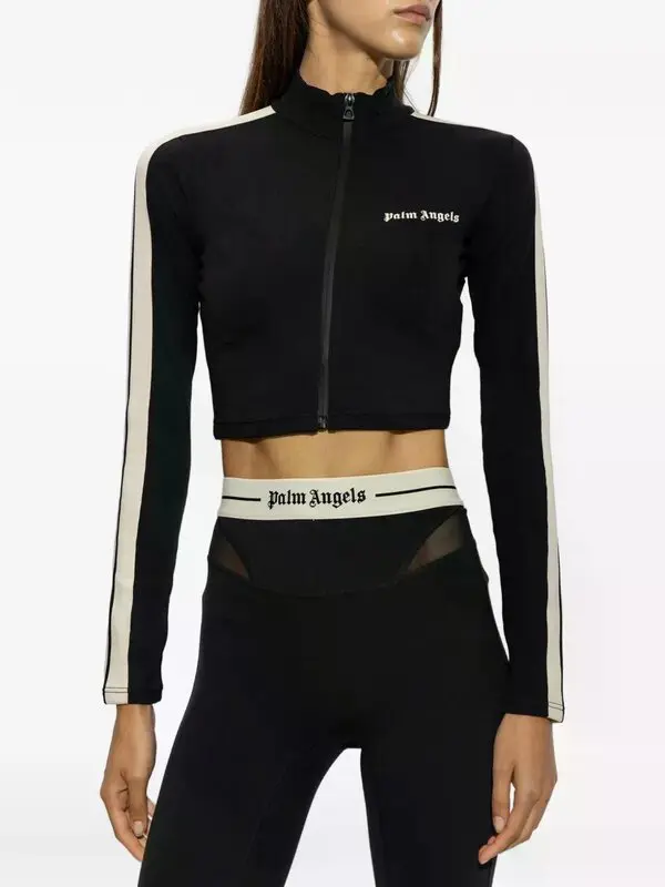 Palm Angels Logo-print Cropped Sweatshirt - Black
