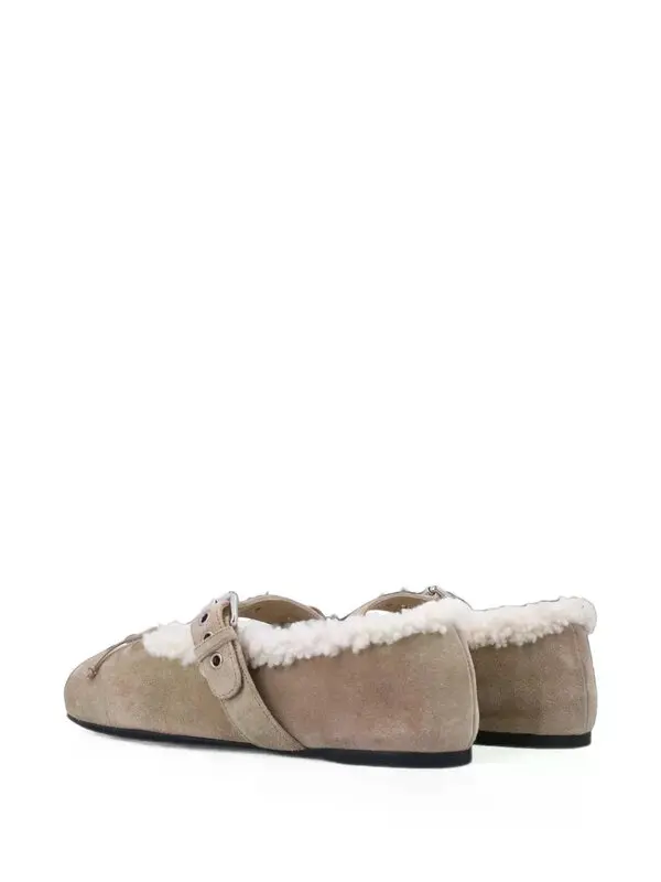Miu Miu Buckle-strap Shearling-trim Ballet Flats - Neutrals