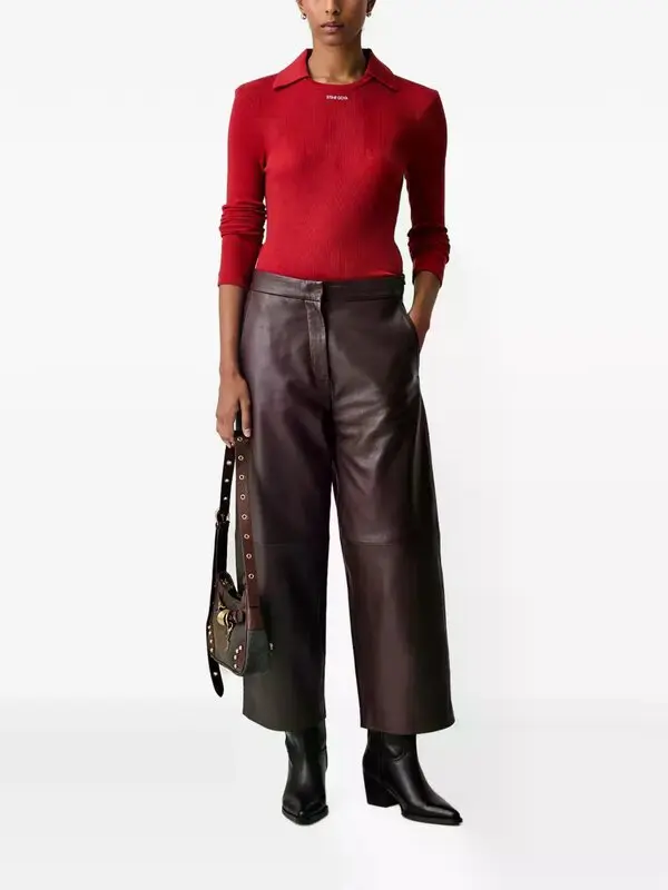 Stine Goya Ribbed-knit Long-sleeve Polo Top