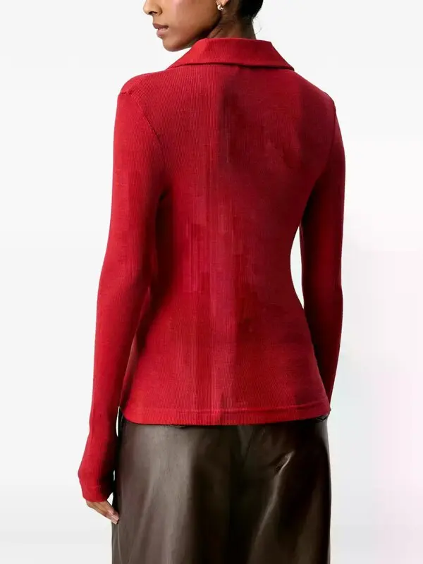 Stine Goya Ribbed-knit Long-sleeve Polo Top
