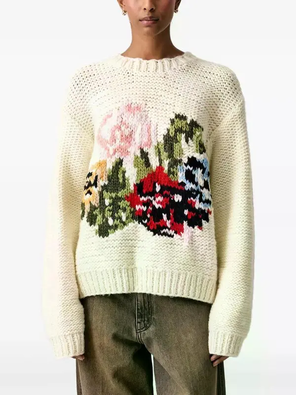 Stine Goya Floral-intarsia Chunky-knit Sweater - Neutrals