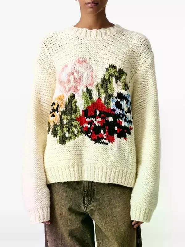 Stine Goya Floral-intarsia Chunky-knit Sweater - Neutrals