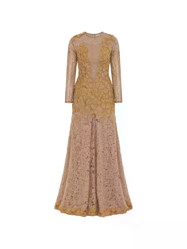 LANRE DA SILVA AJAYI Crystal-embellished Floral-lace Gown