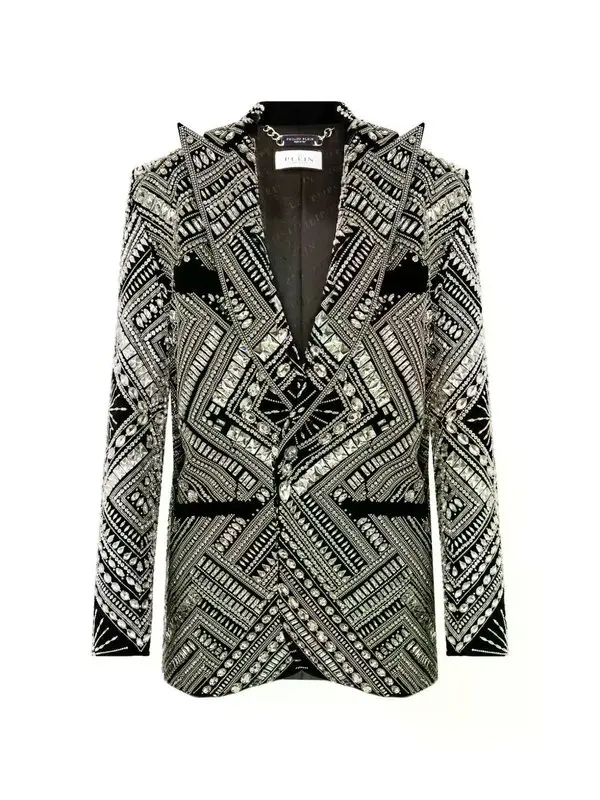Philipp Plein Crystal-embellished Geometric-pattern Blazer